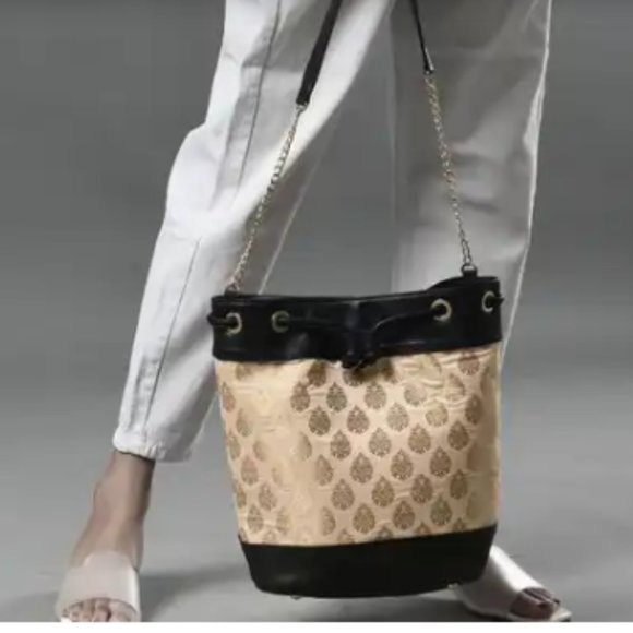 Bags | Peach Color Genuine Leather Brocade Crossbody Bag | Poshmark